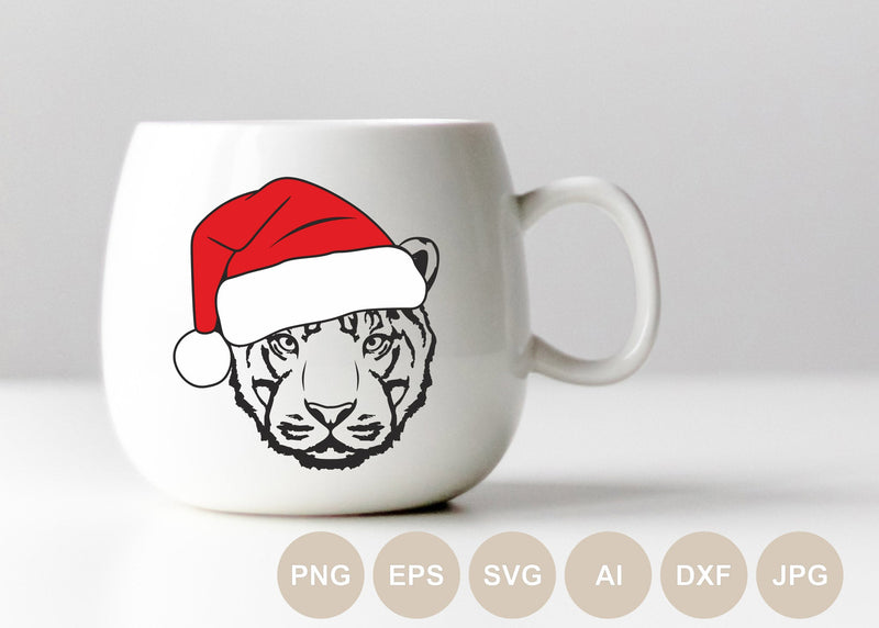 Tiger Santa Hat Svg, Tiger with Hat Svg, Tiger Cut file, Christmas Svg ...