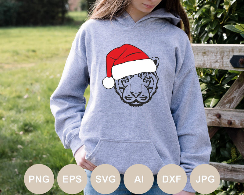 Tiger Santa Hat Svg, Tiger with Hat Svg, Tiger Cut file, Christmas Svg ...