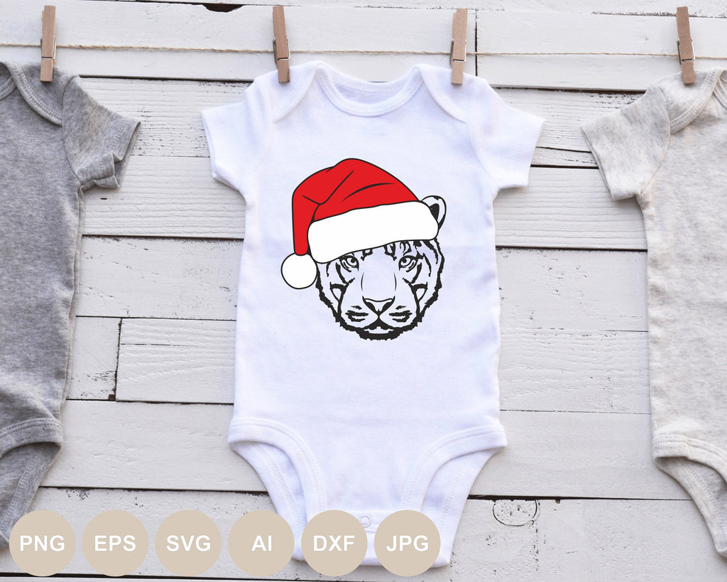 Tiger Santa Hat Svg, Tiger with Hat Svg, Tiger Cut file, Christmas Svg ...