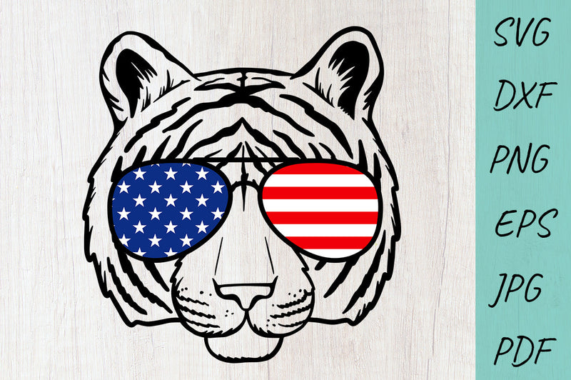 Tiger Svg | American Flag Tiger | Tiger Sunglasses Svg - So Fontsy