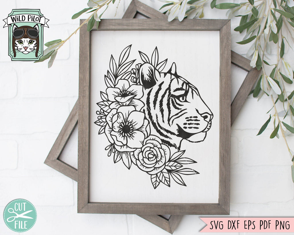 Tiger With Flowers SVG Cut File - So Fontsy