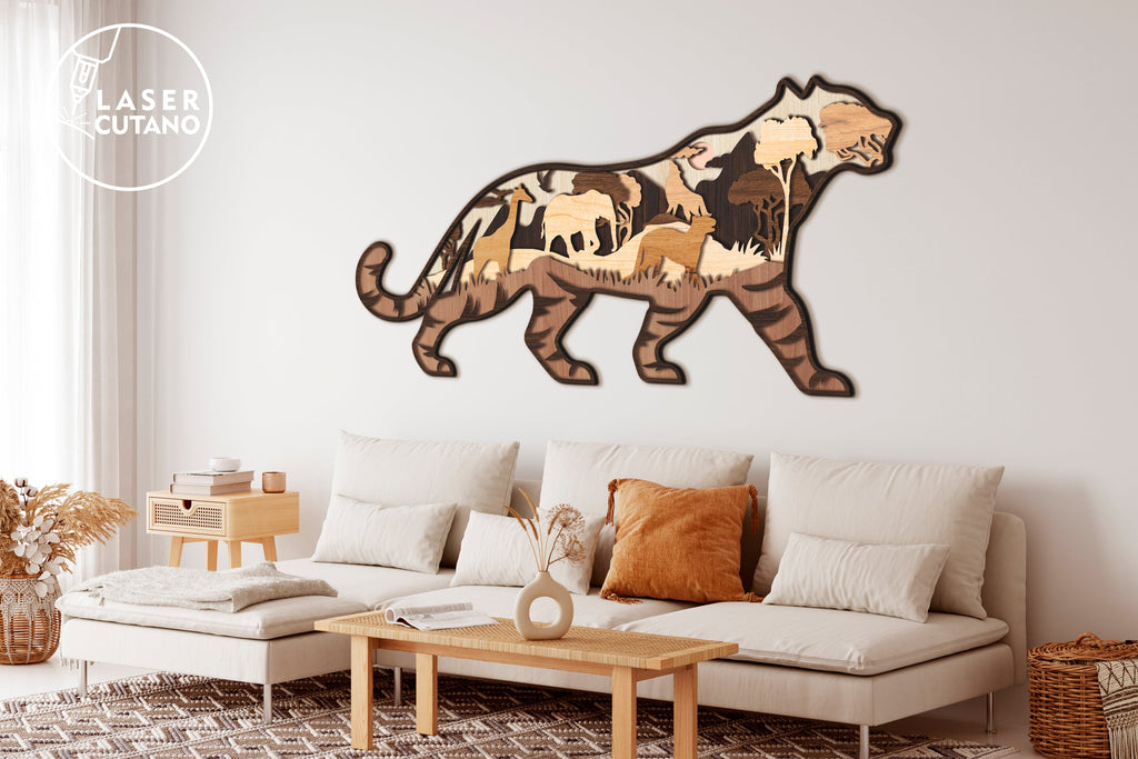 TIGER Wall Art Multilayer Laser Cut Home Decoration, 3D Designs - So Fontsy