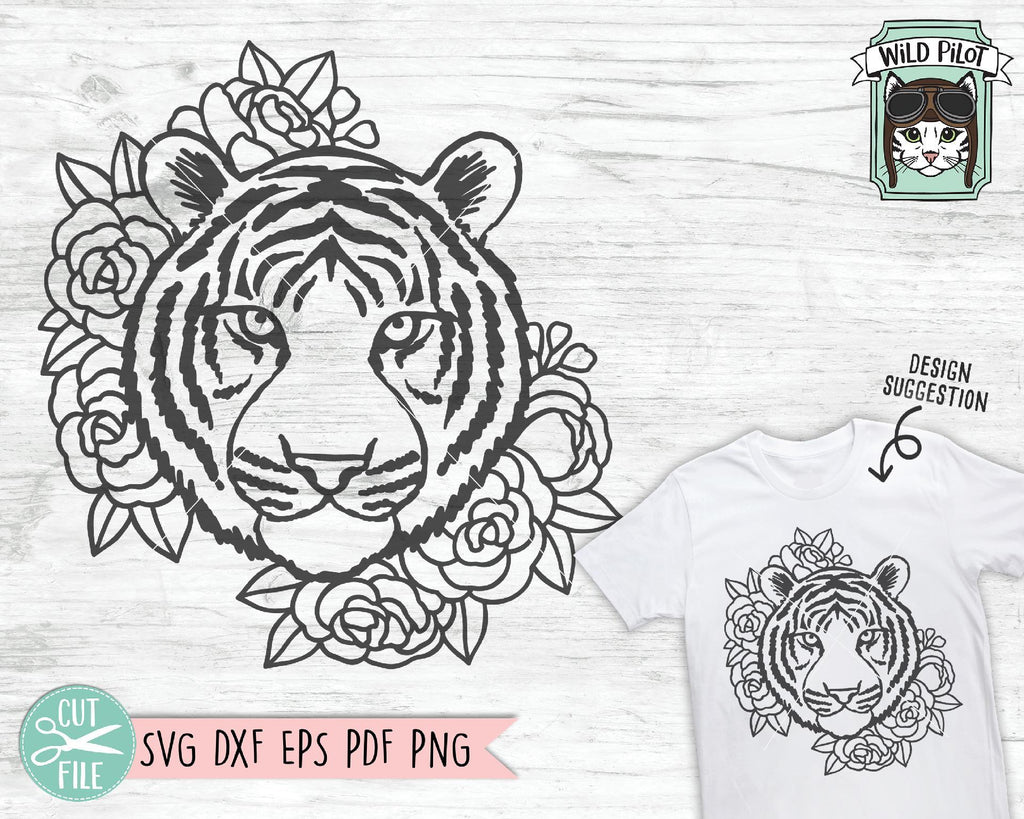 Tiger With Flowers SVG Cut File - So Fontsy