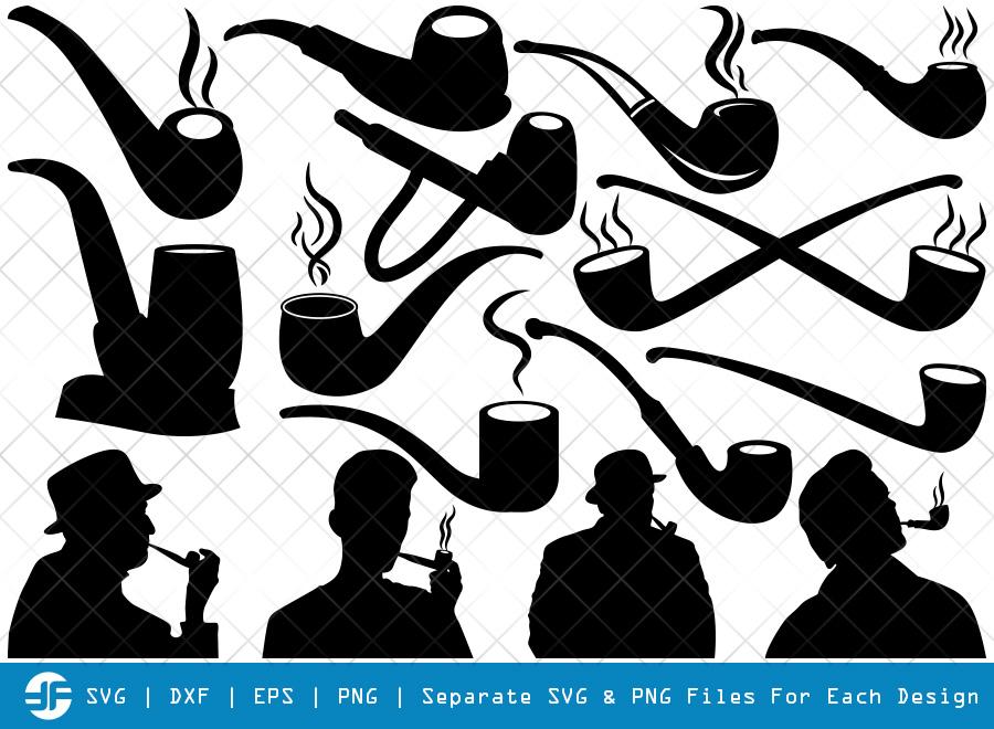 Tobacco Smoke Pipe SVG Cut Files | Man Smoking Silhouette - So Fontsy