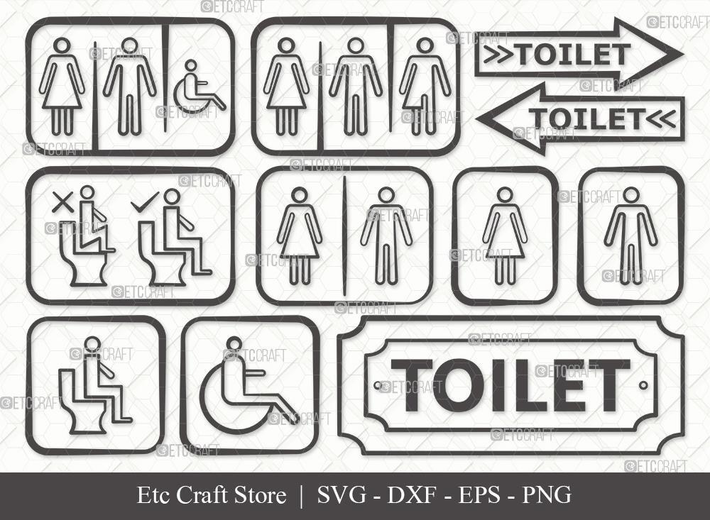 Toilet Sign Outline SVG Cut File | Bathroom Sign Svg | Restroom Sign ...