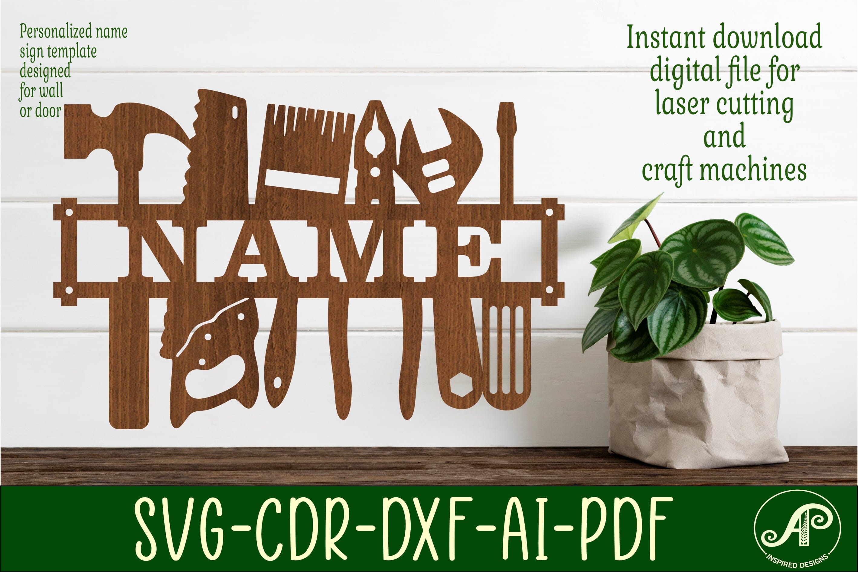 Tool theme Name sign svg laser cut template - So Fontsy