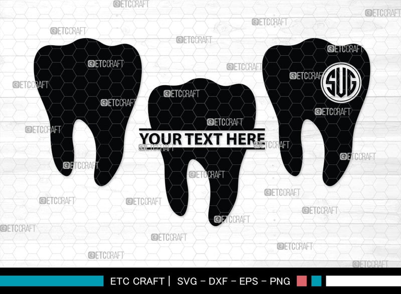 Tooth monogram, Tooth Silhouette, Tooth SVG, Dental Svg, Teeth Svg ...