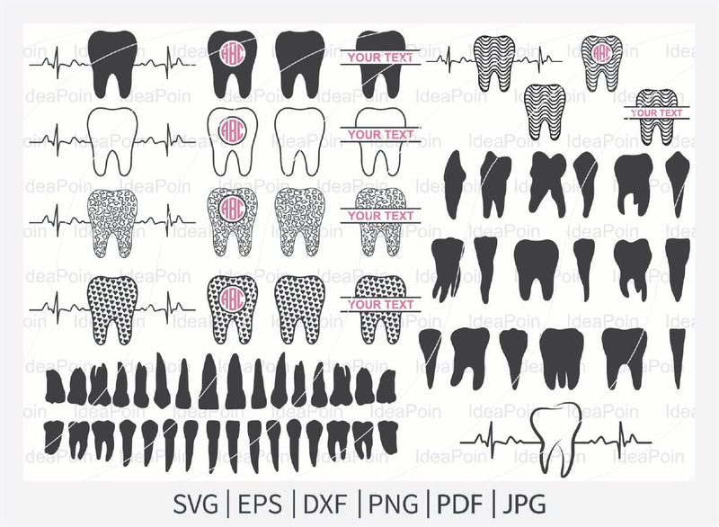 Tooth svg, Dental svg, Tooth Monogram Svg Bundle, Tooth heartbeat ...