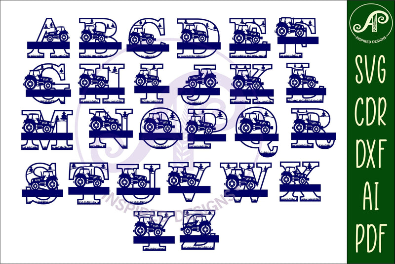 Tractor monogram letter Name signs SVG 3 layer design bundle - So Fontsy