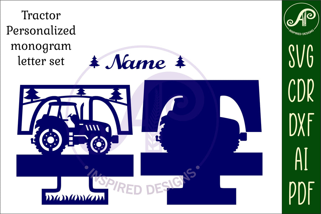 Tractor monogram letter Name signs SVG 3 layer design bundle - So Fontsy