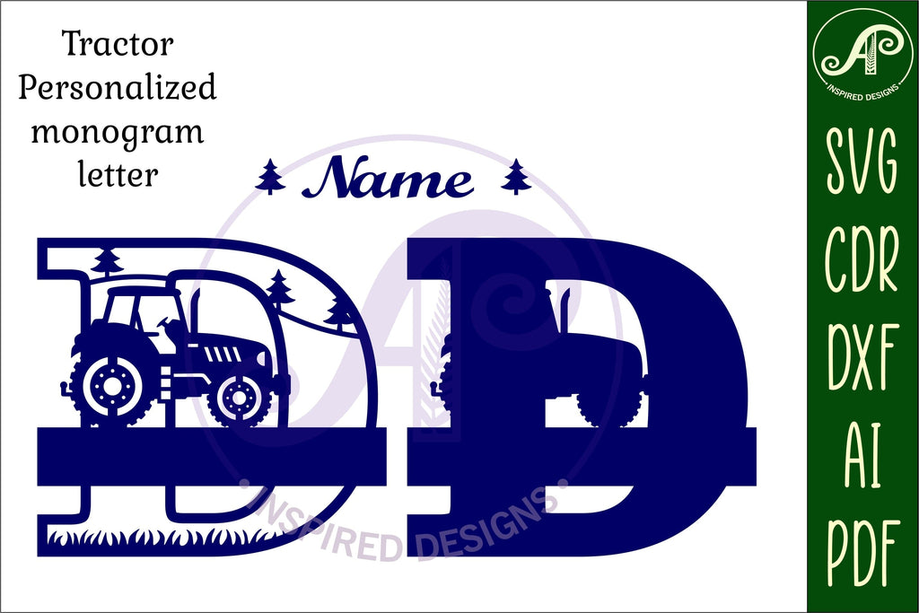 Tractor Monogram SVG Letter D Cut File - So Fontsy