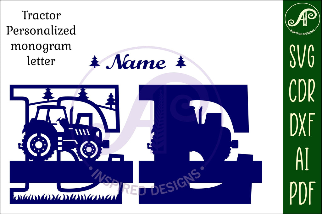 Tractor Monogram SVG Letter E Cut File - So Fontsy