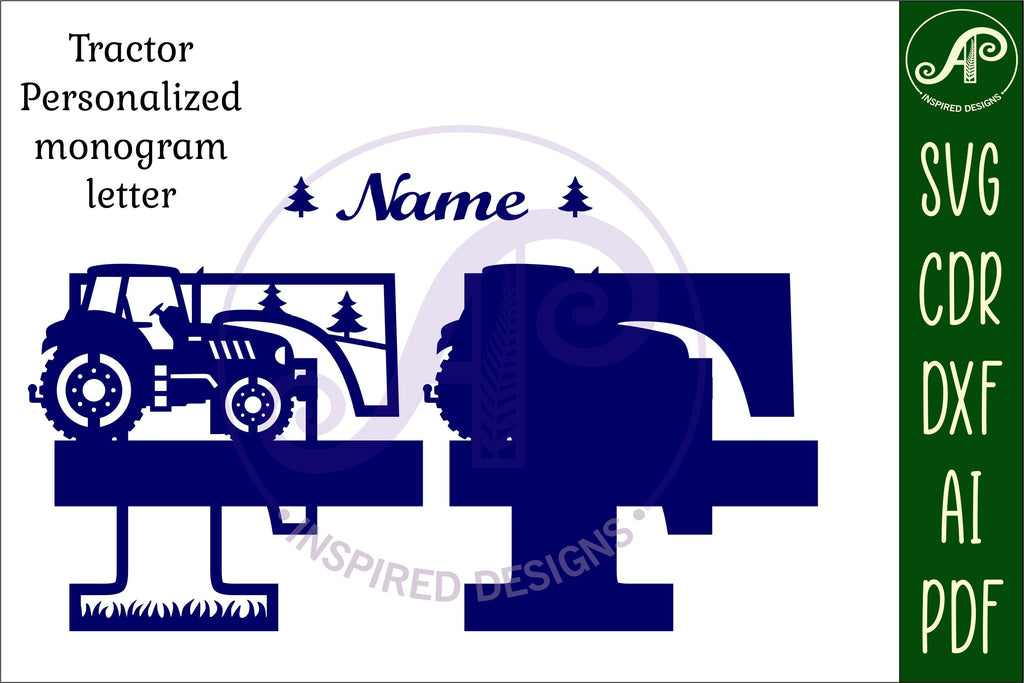 Tractor Monogram SVG Letter F Cut File - So Fontsy