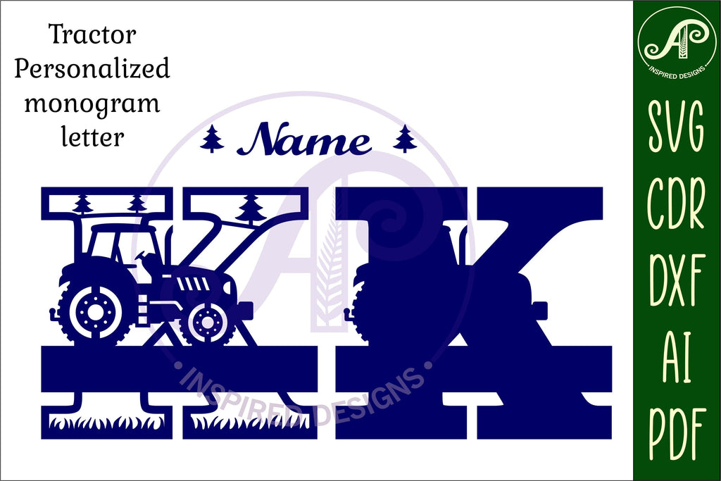 Tractor Monogram SVG Letter K Cut File - So Fontsy