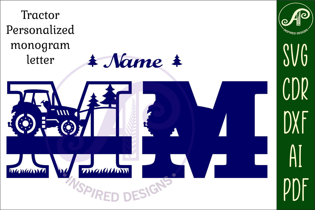 Tractor Monogram SVG Letter M Cut File - So Fontsy