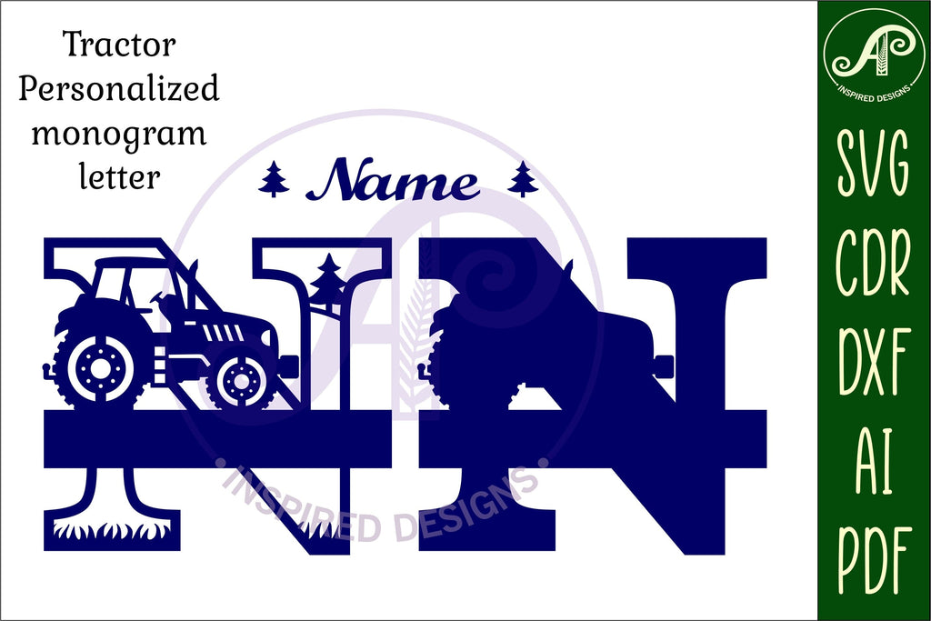 Tractor Monogram SVG Letter N Cut File - So Fontsy