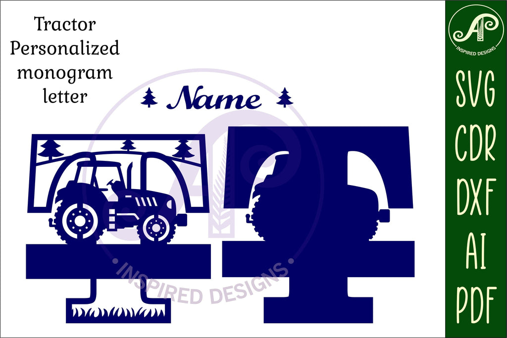 Tractor Monogram SVG Letter T Cut File - So Fontsy