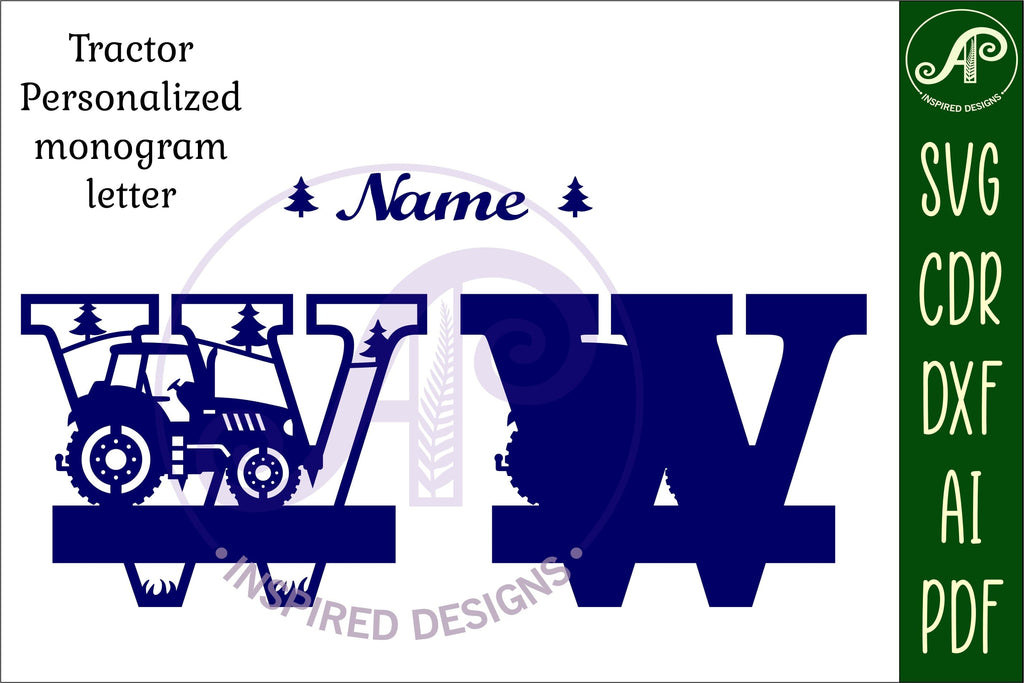 Tractor Monogram SVG Letter W Cut File - So Fontsy