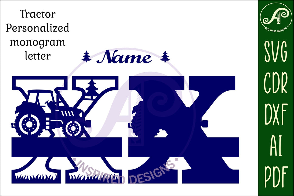 Tractor Monogram SVG Letter X Cut File - So Fontsy