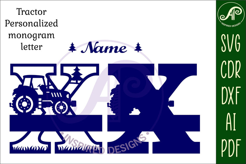 Tractor Monogram SVG Letter X Cut File - So Fontsy