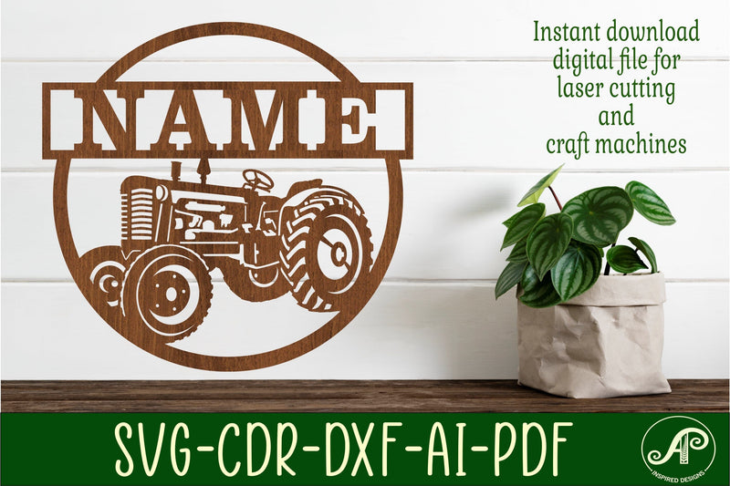 Tractor Name sign SVG laser cut template instant download - So Fontsy