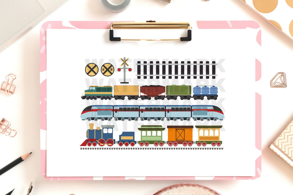 Train Set Clip Art, Trains Graphic Bundle - So Fontsy