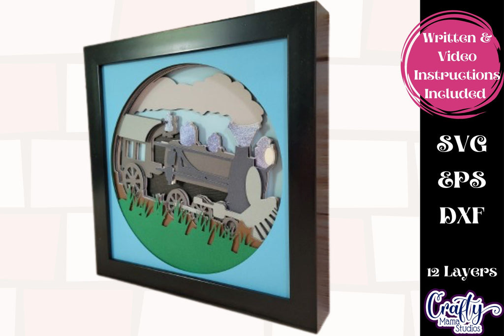 Train Svg Shadow Box, 3D Layered Steam Engine Shadow Box - So Fontsy
