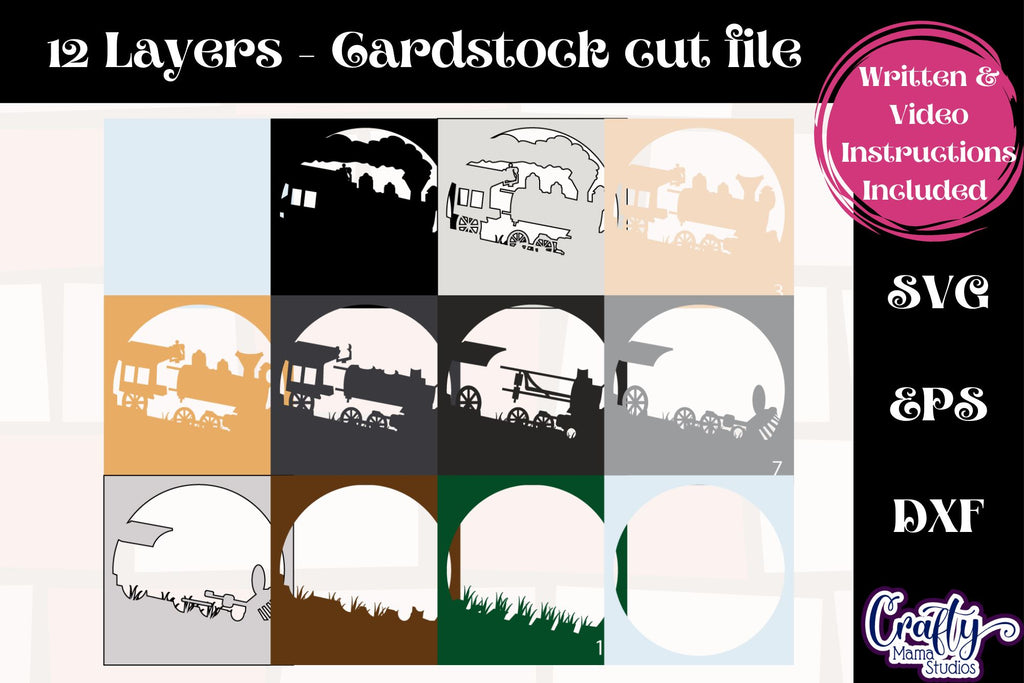 Train Svg Shadow Box, 3D Layered Steam Engine Shadow Box - So Fontsy