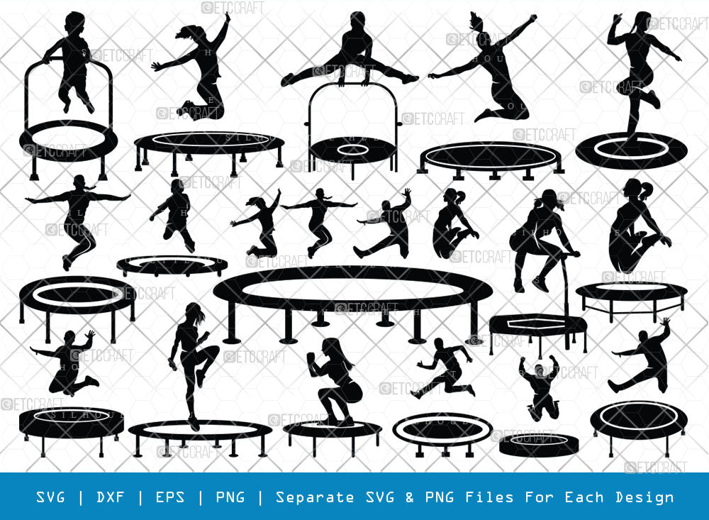 Trampoline SVG, jumping Silhouette, Kids Jumping Svg, Jumping Svg ...
