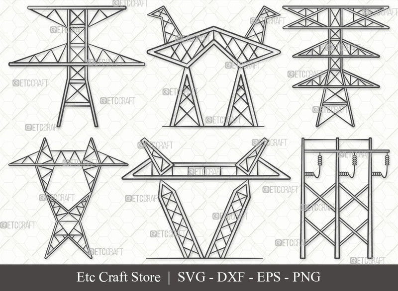 Transmission Tower SVG, Tower Outline, Power Lines Svg, Electricity ...