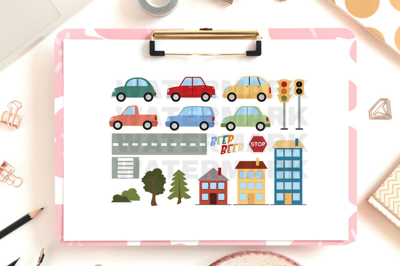 Transportation Clip Arts Set, City Traffic Bundle - So Fontsy