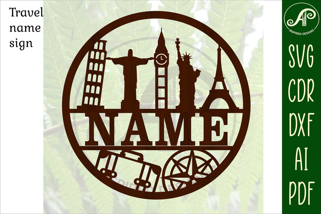 Travel name sign svg laser cut template - So Fontsy