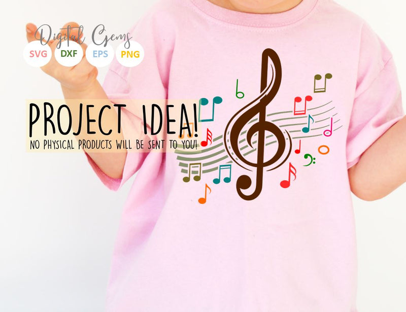 Treble clef with music notes design. SVG / DXF / EPS / PNG files - So ...