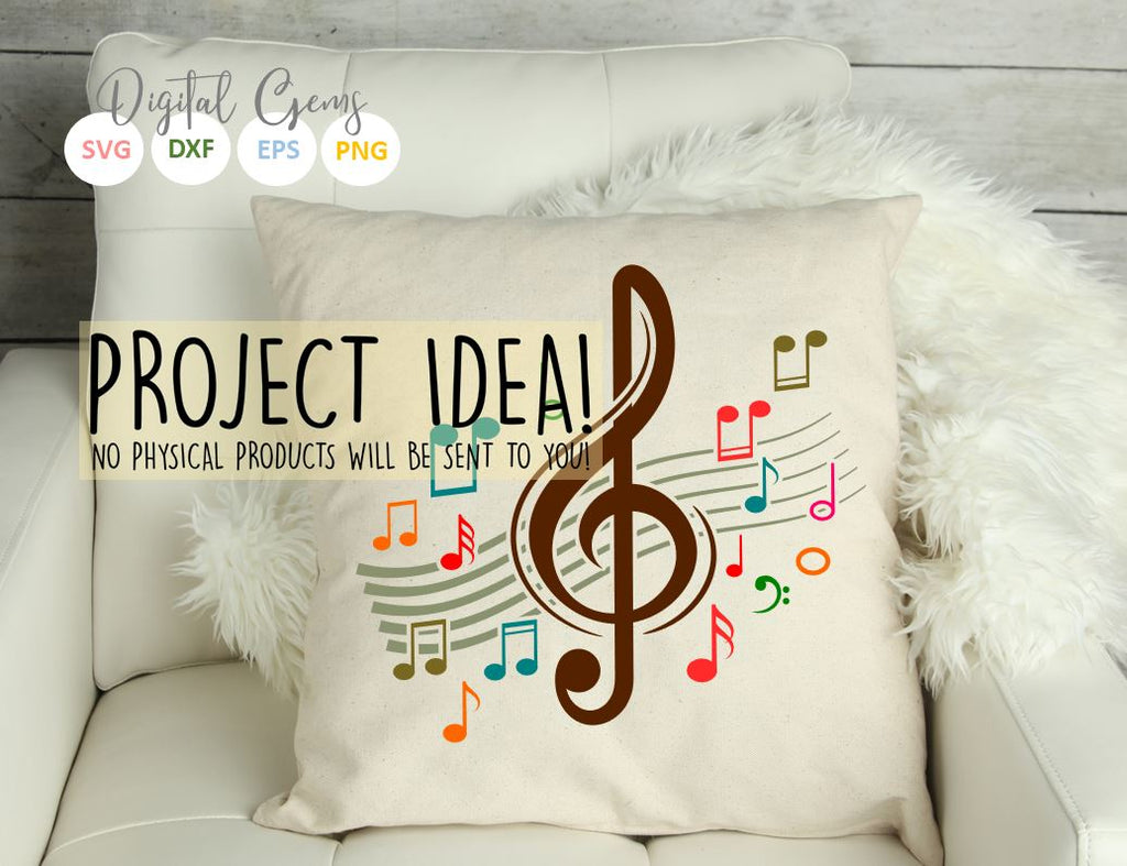 Treble clef with music notes design. SVG / DXF / EPS / PNG files - So ...