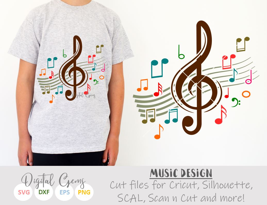 Treble clef with music notes design. SVG / DXF / EPS / PNG files - So ...