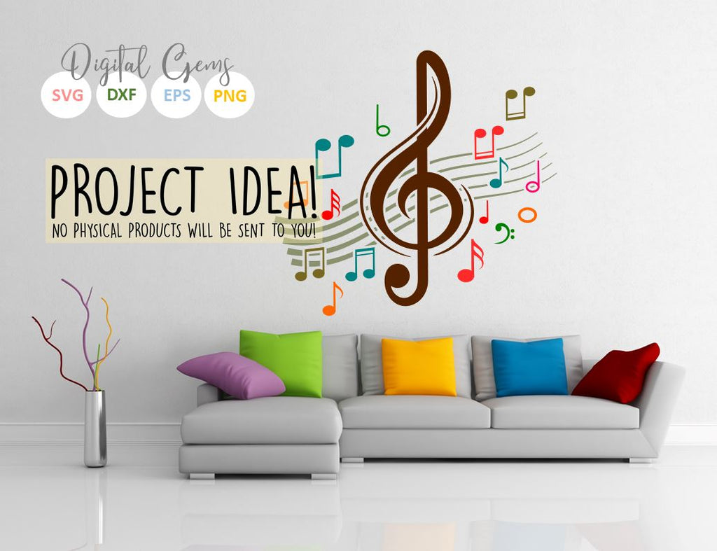 Treble clef with music notes design. SVG / DXF / EPS / PNG files - So ...