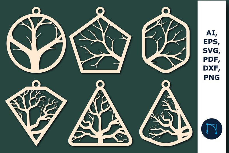 Tree Earring SVG Laser Cut Bundle - So Fontsy