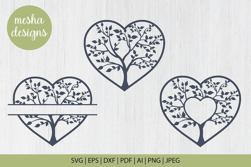Tree heart frame svg cut file - Spilt tree monogram svg - So Fontsy