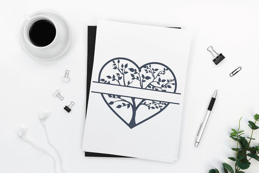 Tree heart frame svg cut file - Spilt tree monogram svg - So Fontsy