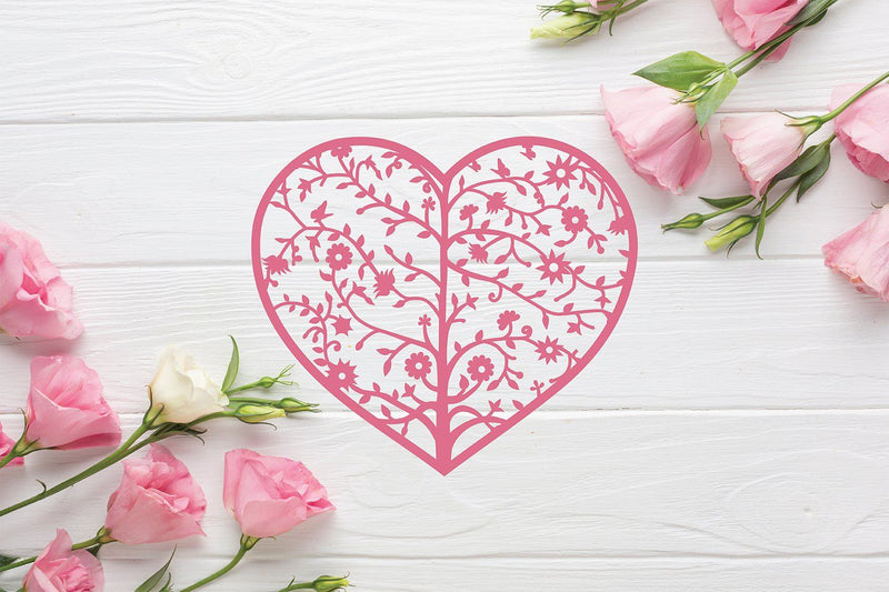 Floral heart svg cut file - Split Floral heart monogram svg - So Fontsy