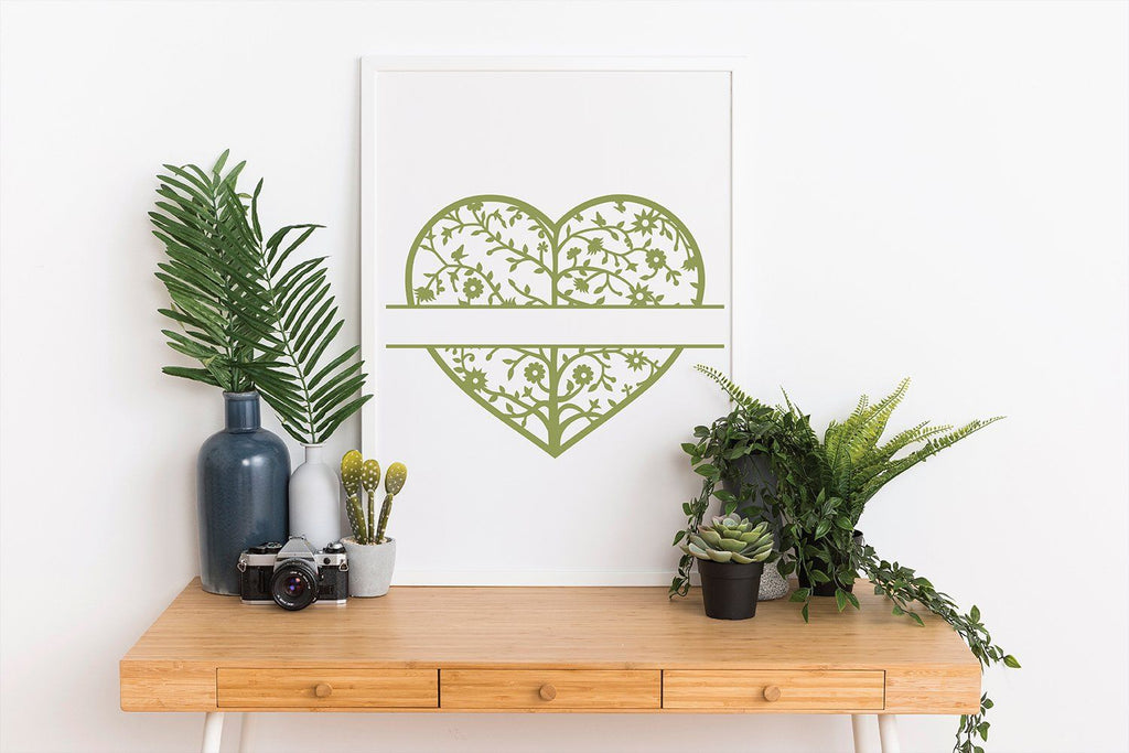 Floral heart svg cut file - Split Floral heart monogram svg - So Fontsy