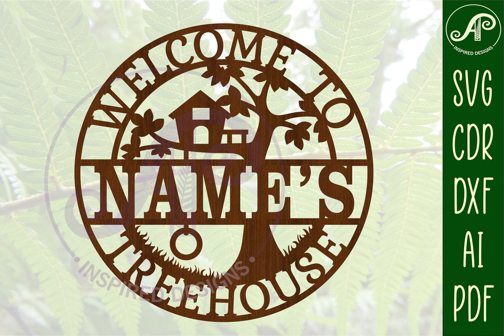 Treehouse Name sign svg laser cut template, door or wall - So Fontsy