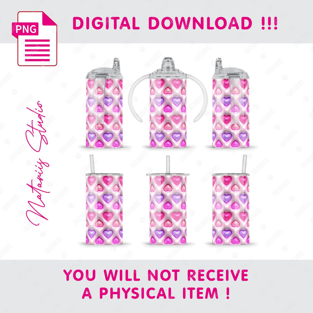 Trendy Pink 3D Inflated Puff Pattern - 12oz Kids Sippy Cup - So Fontsy