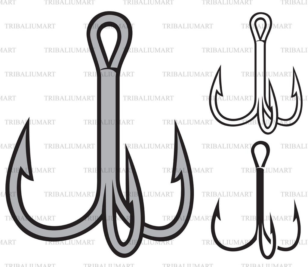 Triple fishing hook. Cut files for Cricut. Clip Art silhouette (eps ...