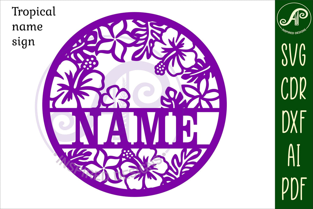 Tropical name sign svg laser cut template - So Fontsy
