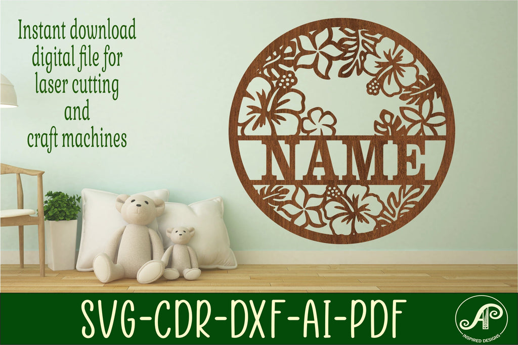 Tropical name sign svg laser cut template - So Fontsy