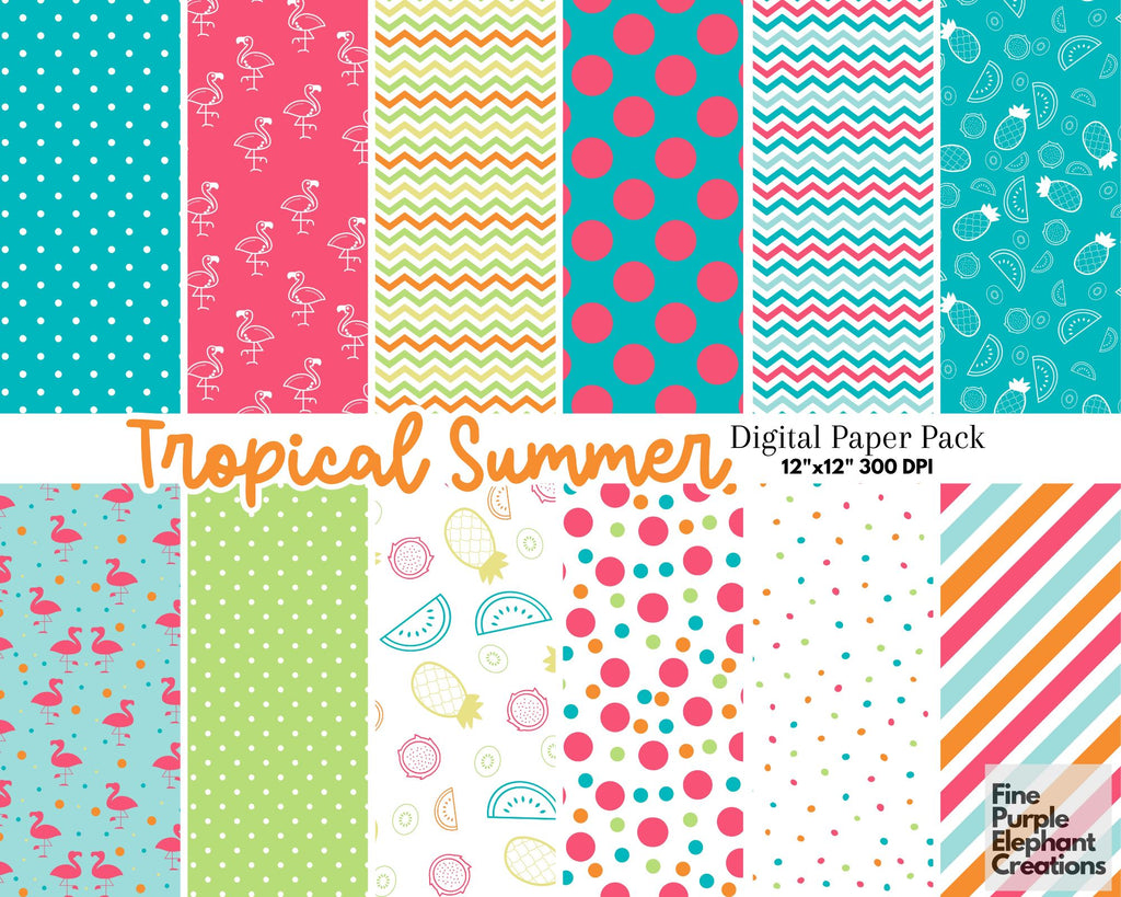 Tropical Summer Digital Paper | Pool Party Scrapbook - So Fontsy