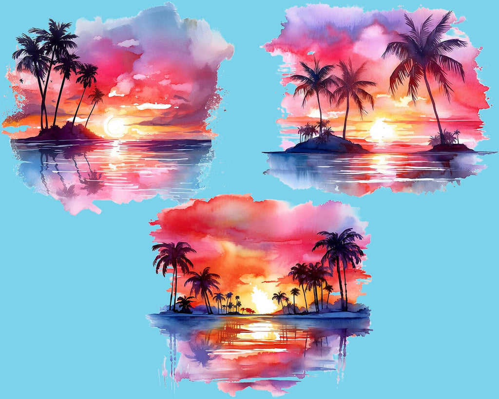 Tropical Sunset Summer Watercolor Sublimation JPG PNG - So Fontsy