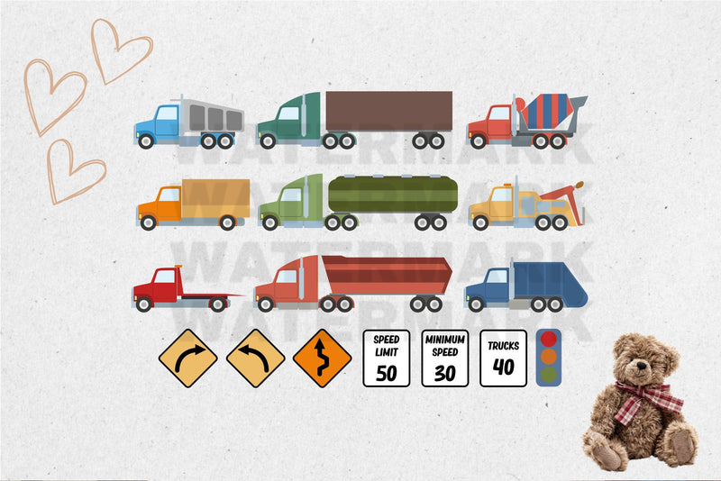 Truck Clipart Set, Transportation Bundle - So Fontsy