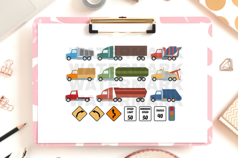 Truck Clipart Set, Transportation Bundle - So Fontsy